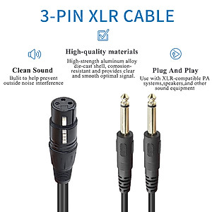 QIANRENON XLR Female to Dual TS 1/4 Stereo Splitter Cable 3-Pin XLR to Dual 6.35mm Mono Y Splitter Conversion Extension Audio Cable,for Microphone Guitars Amplifier Mixer,1m/3.2ft
