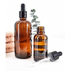 VASANA 3 PCS 3.4OZ Amber Glass Dropper Bottles with Graduated Scale Empty Refillable Travel Liquid Dispenser Glass Dropper Pipette Bottle Vial Container 100ML