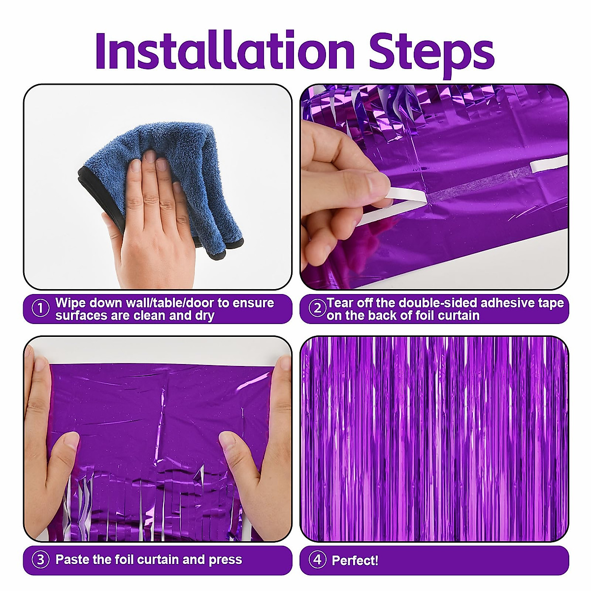 2 Pack 3.3 ft x 9.9 ft Purple Tinsel Curtain Party Backdrop Decorations, Metallic Foil Fringe Backdrop Door for Bachelorette Party Decorations,Purple Streamers,Purple Birthday Backdrop