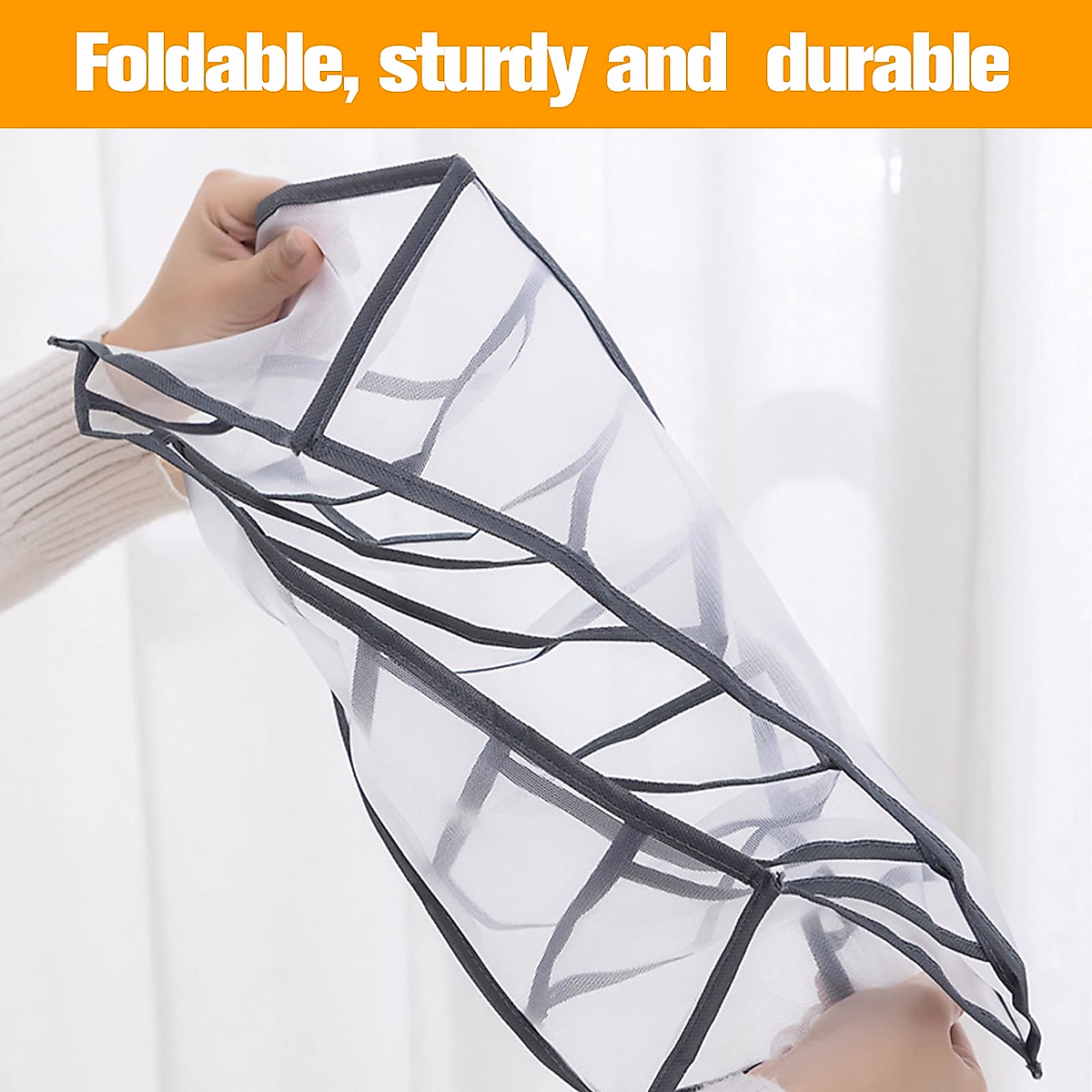 PANDOLA 2 Pack 7 Grids Wardrobe Clothes Organizer, Washable Foldable Clothes Organizer for Folded Clothes, Compartment Storage Box Drawer Organizer for T-shirt Legging Skirts Kid Clothes (Gray)