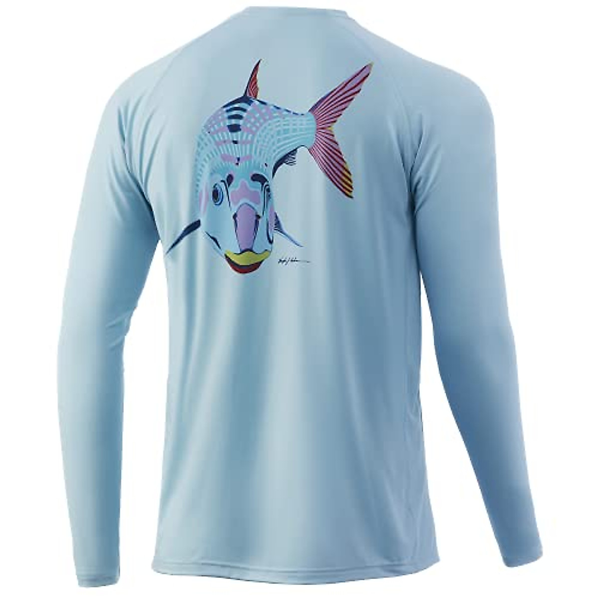 HUK Men's Standard VC Pursuit Long Sleeve Sun Protecting Shirt, Bone Fish-Ice Blue, Medium