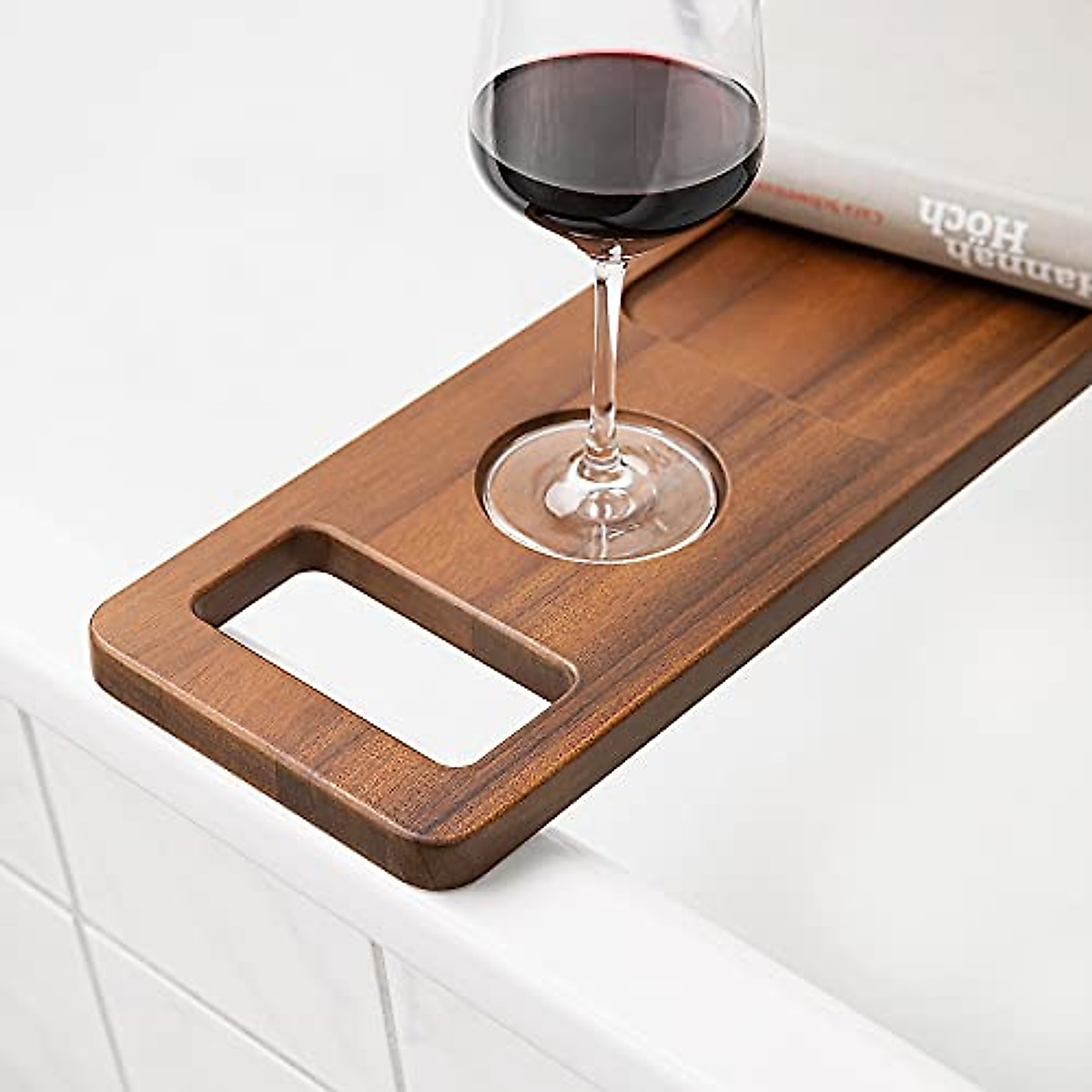 Navaris Wood Bath Tray Shelf - Walnut Bathtub Tray Caddy Tub Holder for Tablet, Books, Candles, Massage Oil - Real Walnut Wood with Simple Design