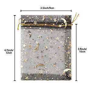 SumDirect Small Sheer Organza Bags - 120Pcs 4×5 Inch Mixed Color Moon Stars Wedding Party Favor Bags with Drawstring, Jewelry Gift Mesh Bags for Valentines Day