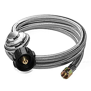 DOZYANT 5 Feet Universal QCC1 Low Pressure Propane Regulator Grill Replacement with Stainless Steel Braided hose for Most LP Gas Grill, Heater and Fire Pit Table, 3/8" Female Flare Nut