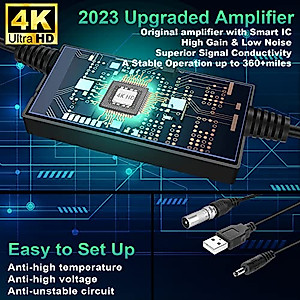 2023 Upgraded TV Antenna Smart Digital HD Indoor Outdoor Antenna Amplifier 380+ Miles Range - Support 4K 1080p Fire Stick and All Television VHF UHF - Signal Booster for Local Channels - 18ft Cable