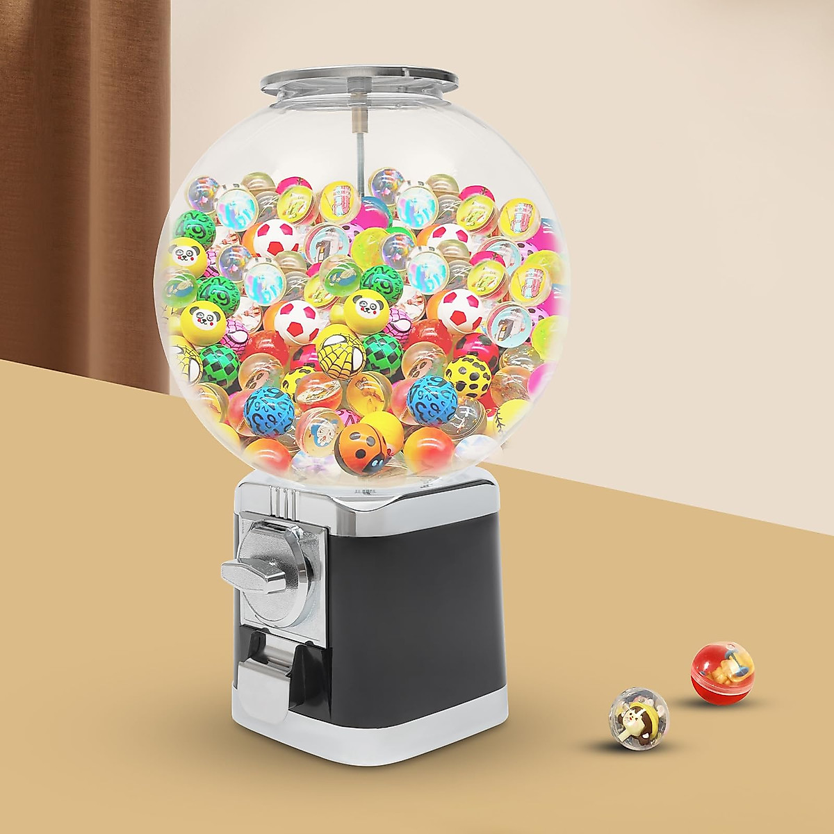 BANLICALI Vending Machine, Modern Freestanding Mini Candy Vending Machine with Keys, Big Bubble Gumball Bank for 1.26" Ball, Gumball Dispenser Machine for Business Black Coin Capacity 800-1000