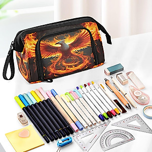 Joko Ivery Fire Phoenix Bird S Big Capacity Pencil Case Pouch Pen Bag for Adults Teen Boys Girls Stationery Box Organizer with Zipper Compartments Pencil Box for Students School Office College