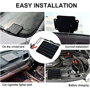 3.5W 12V Solar Panel Car Battery Charger - Portable Waterproof Solar Panel Trickle Charger Maintainer Kit with Cigarette Lighter Plug & Alligator Clip for Car Boat Marine Motorcycles Trailer RV Black