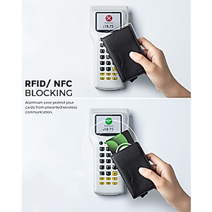 VULKIT Pop up Wallet Credit Card Holder with Leather Slots RFID Blocking Metlal Bank Card Case for Men or Women(Black)