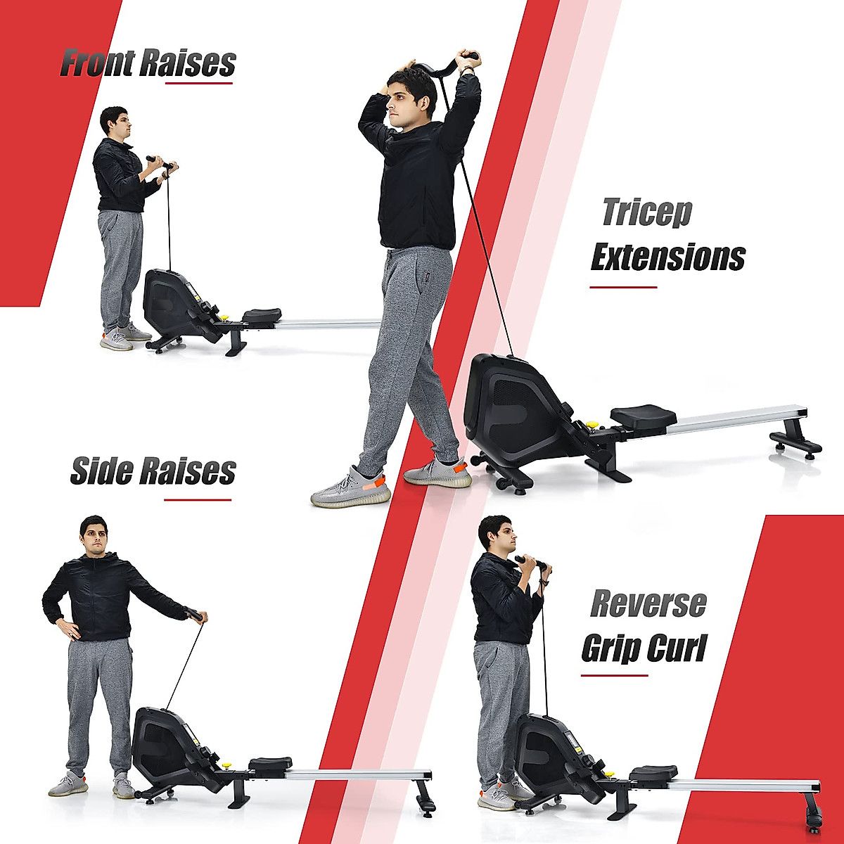 Goplus Foldable Magnetic Rowing Machine, Exercise Rower with LCD Monitor, 8 Level Adjustable Resistance, Device Holder, Transport Wheels, Full Body Exercise for Home Office Gym