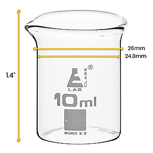 EISCO Beaker, 10ml - Low Form with Spout Ungraduated Borosilicate 3.3 Glass- Eisco Labs