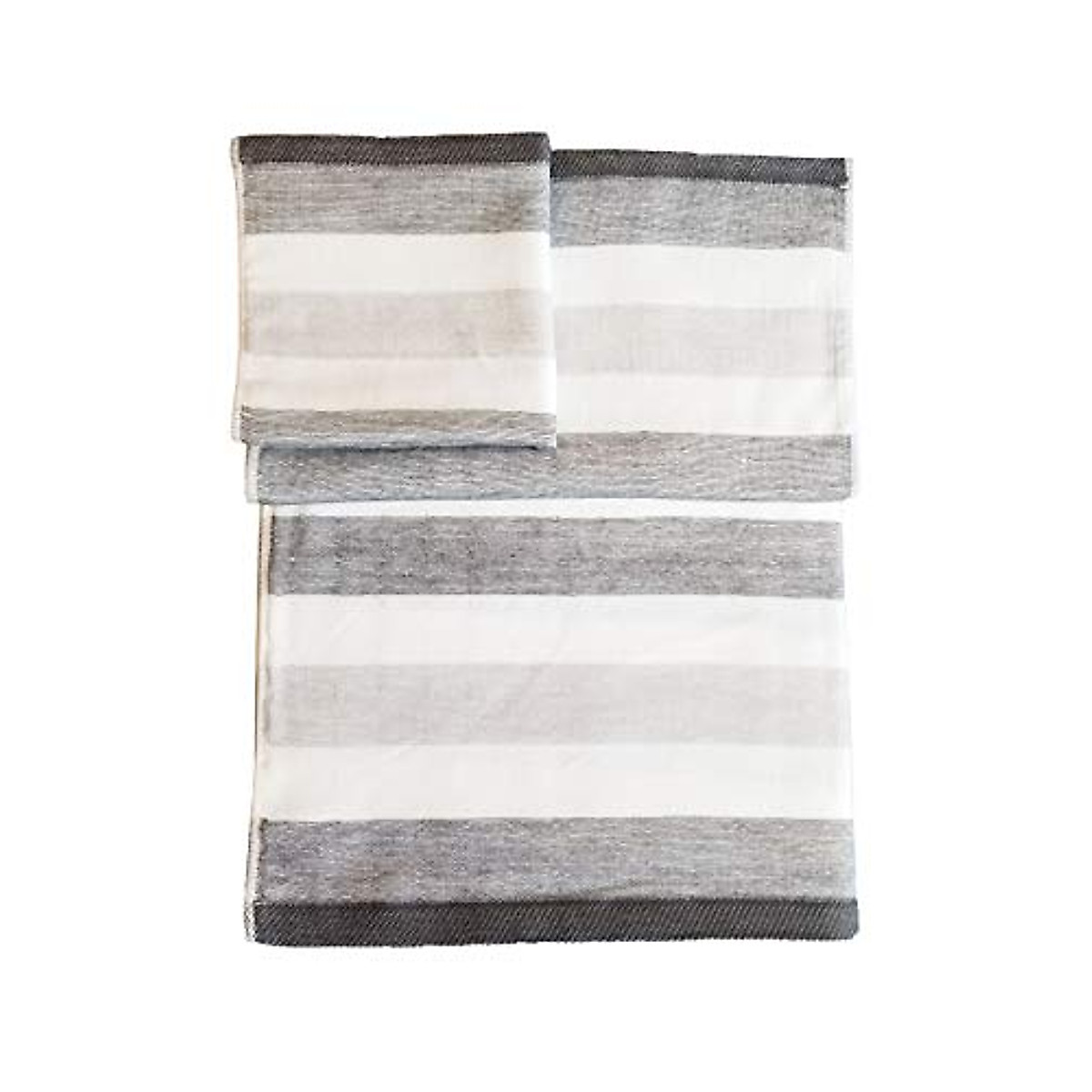 IPPINKA Senshu Japanese Towel, Ultra Soft, Quick-Drying, Two-Tone Stripes, Grey (Set of 3 Towels)