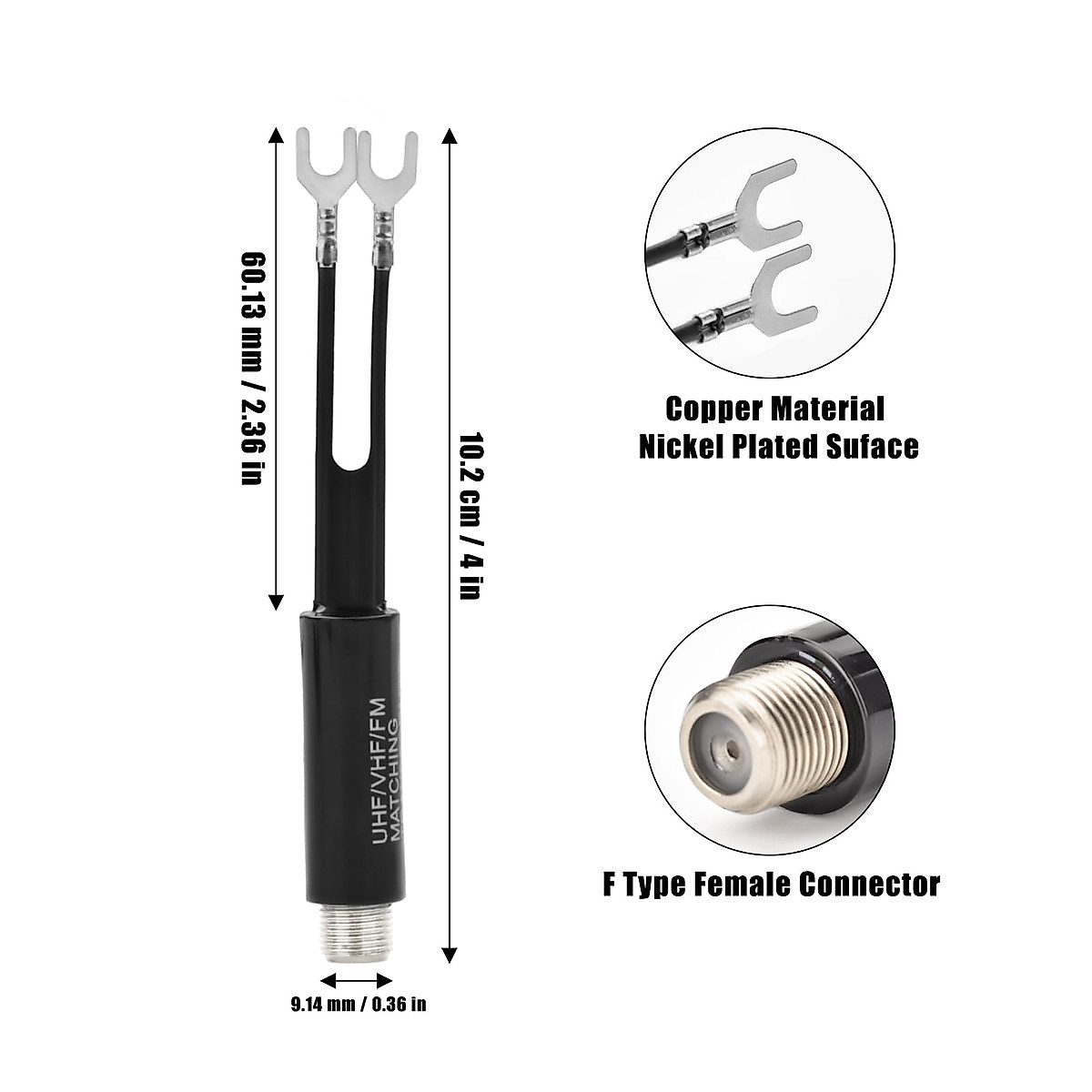 AccEncyc 4 PCS UHF/VHF/FM Antenna Balun Transformer-Converting 75 Ohm to 300 Ohm Coax Adapter Converter with Female Jack for TV and Radio