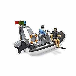 Bruder 62733 bworld Police Boat with Rotating Beacon Light, 2 Figures and Accessories