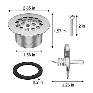Trip Lever Tub Trim Kit Set With Two Hole Trip Lever Overflow Face Plate, Grid Tub Drain Kit, Bathtub Drain Assembly Stopper Kit, Overflow and Matching Screws(Chrome Plated)