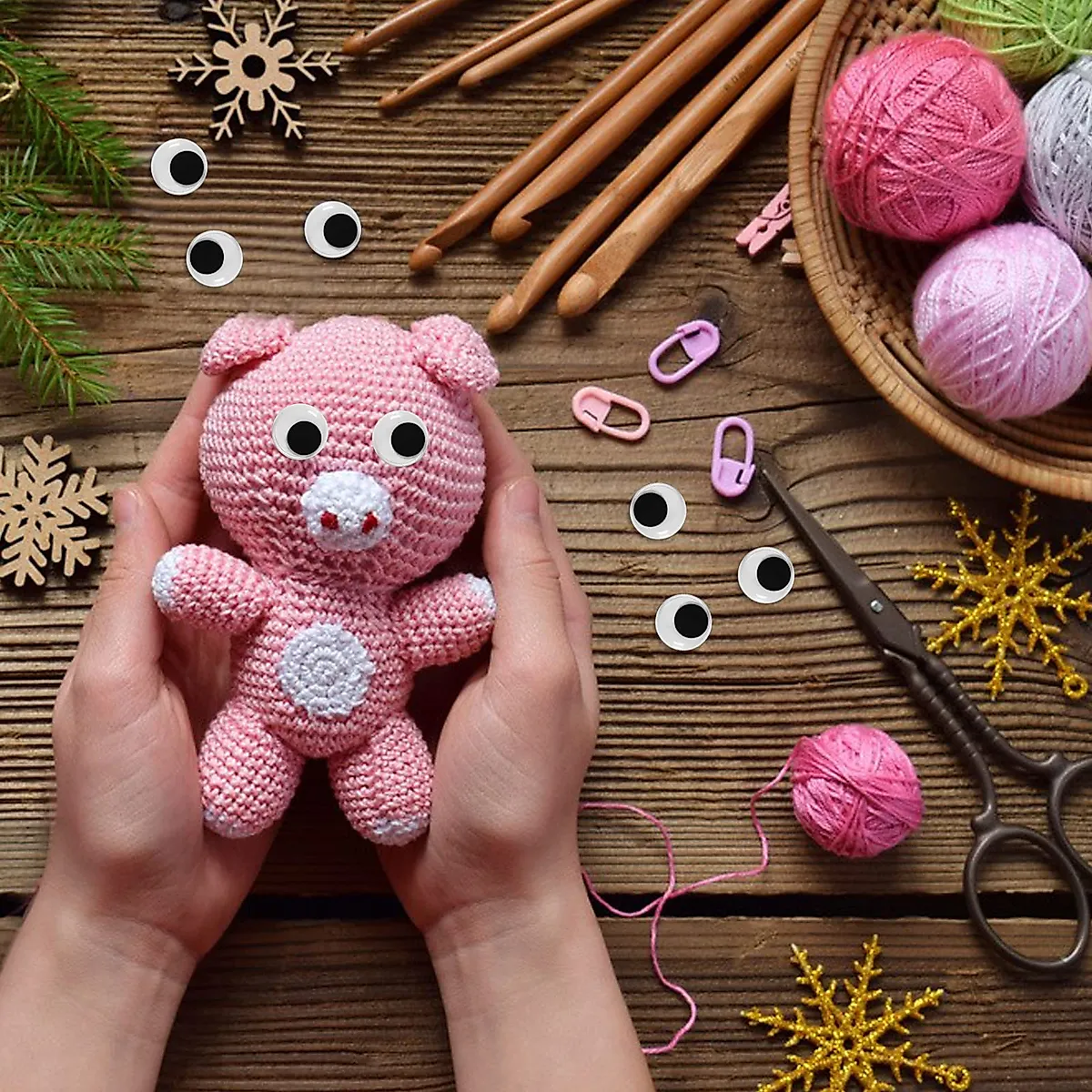 200 pcs Wiggle Eyes, lyfLux 1.2 inch Self Adhesive Black and White Movable Eyes, Used for DIY, Car, Refrigerator, Party Decoration