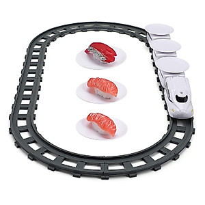 Toyvian Sushi Train Set, Rotating Food Train Electric Train Toy Japanese Sashimi Plates Sushi Serving Tray, Under Christmas Tree Train Track for Kids Boys Girls, Child Days of Week-Battery Powered