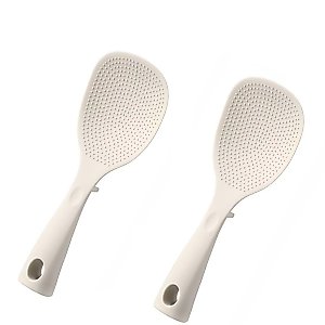 Minchsrin 2Pcs of Silicone Rice Ladle Rice Serving Spoon Easy To Clean Rice Spoon for Electric Rice Cooker Rice Paddle for Kitchen (Cream)