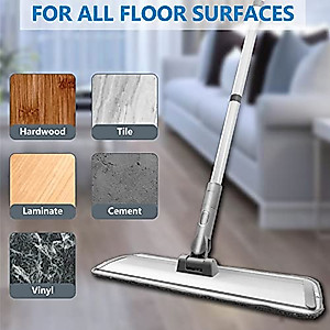Microfiber Mop for Floor Cleaning, Aifacay Flat Floor Mop with 4 Washable Mop Pads Wet Mop System 360 Swivel Dust Dry Mop for Hardwood Laminate Tile Vinyl Floors Wall Baseboard Mop with Long Handle