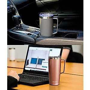 SUNWILL Travel Coffee Mug With Lid, Insulated Tumbler With Handle 24oz, Stainless Steel Coffee Tumbler Double Wall, Reusable Insulated Mug, Pearlized Rose Gold