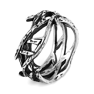 HZMAN Men's Women's Branch Shape Fashion Look Stainless Steel Lucky Ring (Silver, 11)