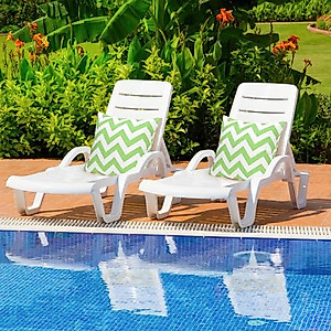 Lewondr Outdoor Throw Pillow Covers 18×18 Inch, 2 Pack Waterproof Striped Throw Pillow Cases, Decorative Outdoor Couch Pillow Covers for Cushion Patio Porch Farmhouse Garden Balcony, Green & White