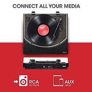 ION Audio Premier LP | Wireless Bluetooth Turntable / Vinyl Record Player with Speakers, USB Conversion, RCA and Headphone Outputs – Black Finish