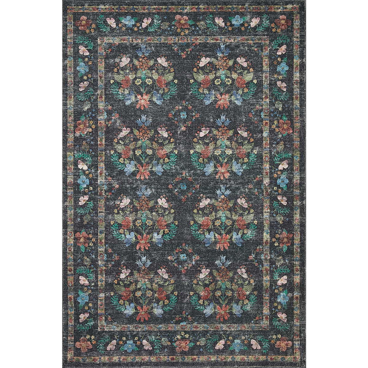 Loloi Rifle Paper Co. x Courtyard Charcoal 2'-3" x 3'-9" Oval Accent Rug