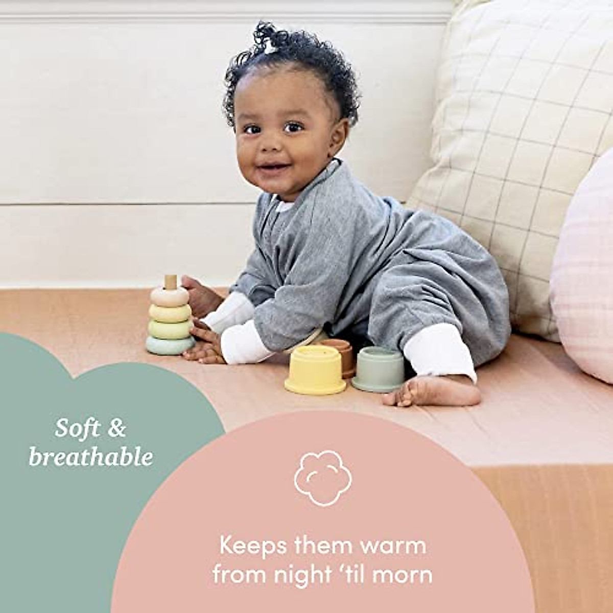 SleepingBaby - Flying Squirrel Wearable Cotton Blanket with No-Slip Cuffs for Toddlers - Comfortable Sleepwear - Heather Grey - 12-24 Months