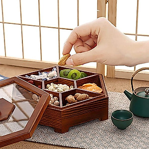 CRUHRE Decorative Fruit Basket Wooden Candy Box With Lid Nut Dried Fruit Display Plate Tray Snacks Box Storage Organizer For Home Party Fruit Bowl