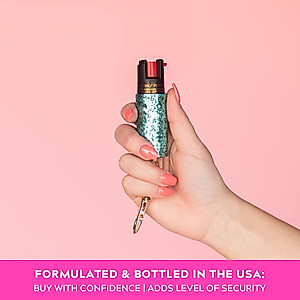 Pepper Spray Maximum Strength Self Defense Keychain for Women, 12-Foot Spray Range & UV Dye - Glitter
