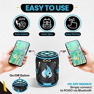 megacom DuoMon Egg for 2 Accounts Compatible for Pokemon Go Plus - One Touch Reconnection, Auto Catch, Spin, Speedy Upgrade to Earn Candy, XP & Stardust, Keep Connecting in The Background (Black)