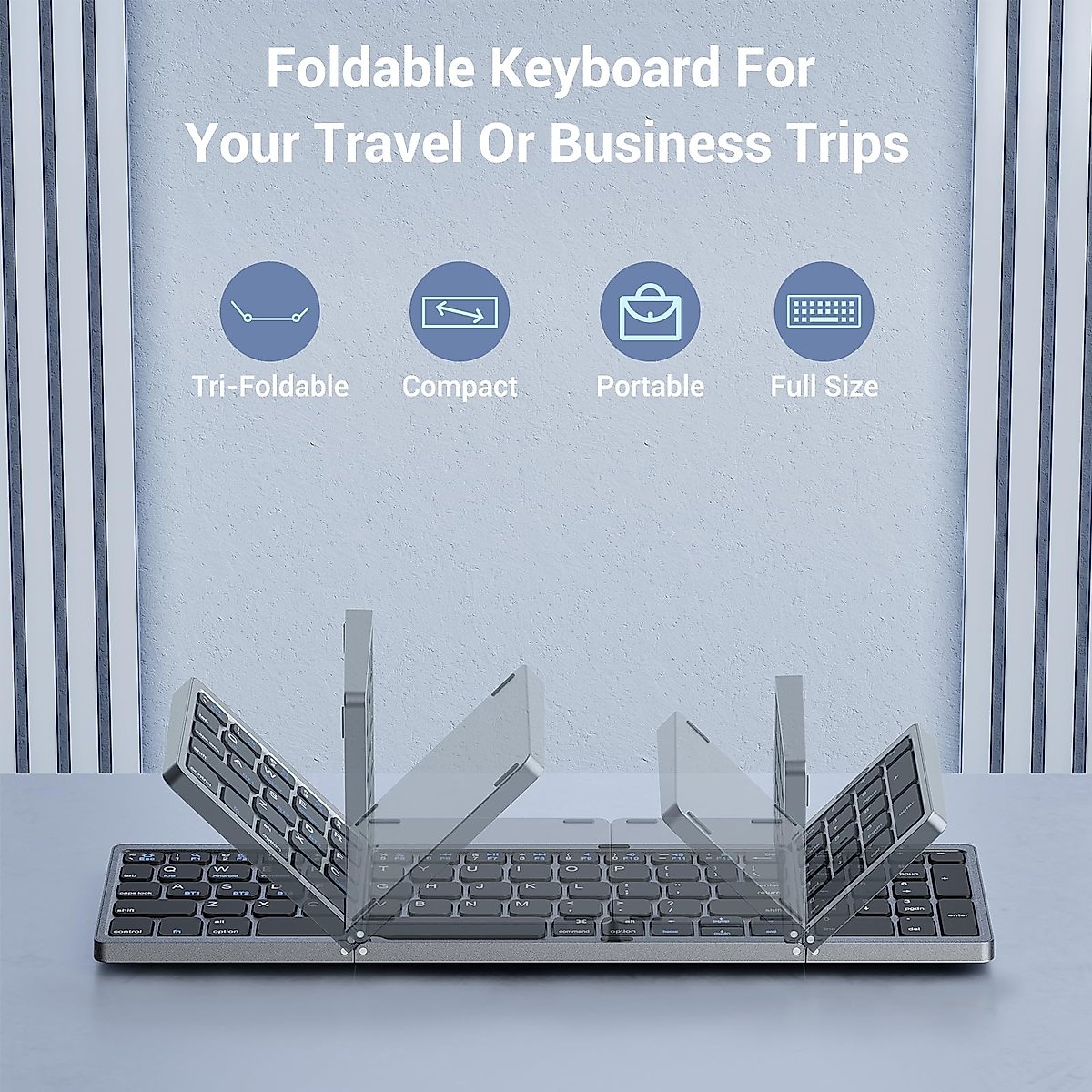 Foldable Keyboard and Mouse for Laptop, Travel Bluetooth Folding Keyboard Mouse with Portable Case, Rechargeable Keyboard for Business, 2.4G Wireless & Bluetooth, for iPad Tablets Laptop iOS Android