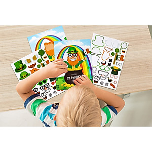 SICOHOME St. Patrick's Day Craft Sticker for Kids 12pcs Make Your Own Leprechaun Face Stickers St. Patricks' Day Party Game Activities for Kids Party Supplies Classroom Activities