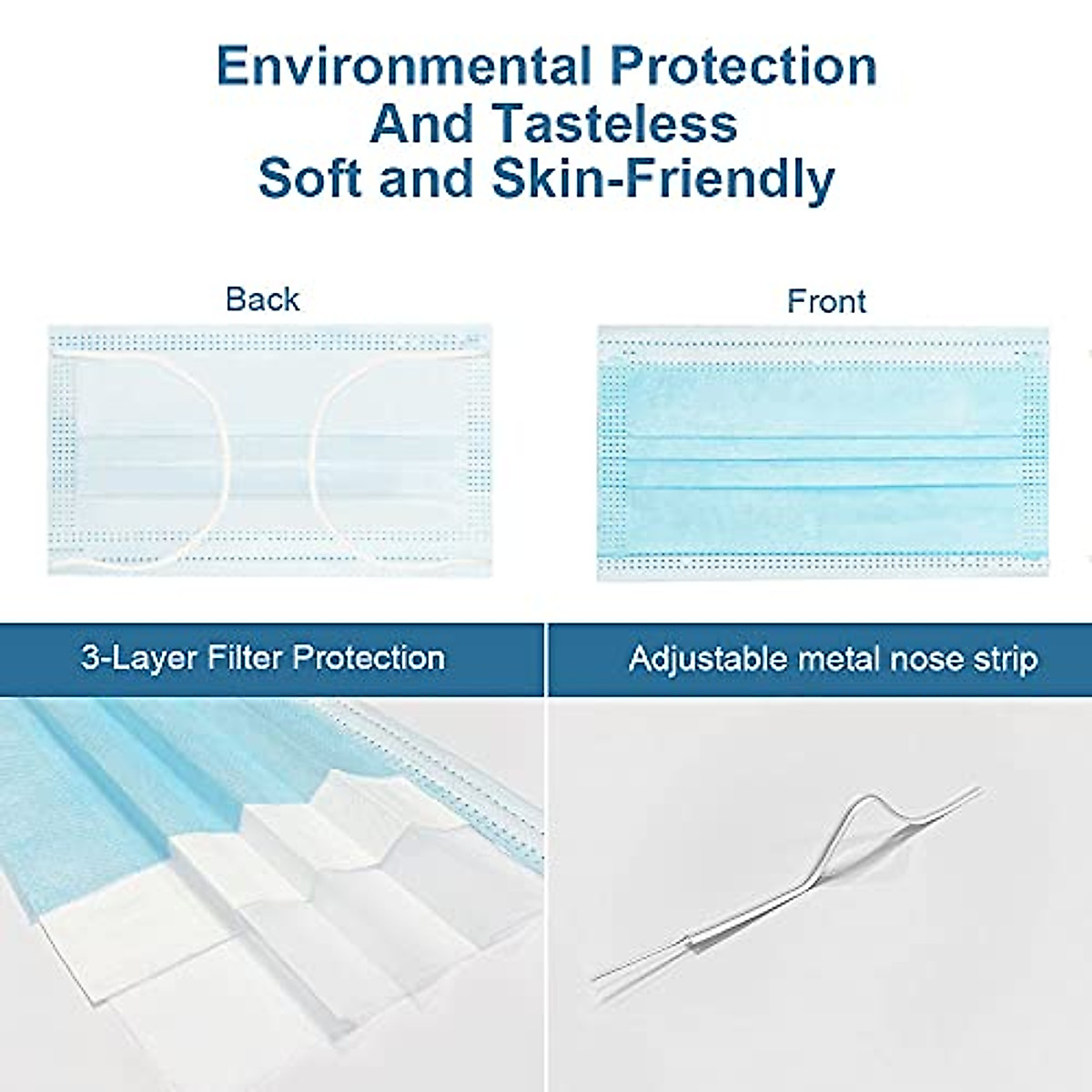HSDZ 50PCS Bulk Face Masks for Women, Breathable 3 Ply Disposable Face Mask with Elastic Earloop Adult Mouth Cover for School Office Supplies(Blue)