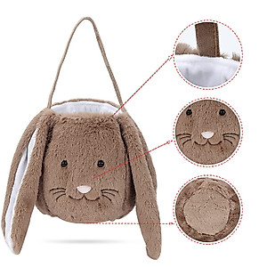 Easter Egg Hunting Baskets Plush Brown Easter Bunny Baskets with Long Plush Ear Personalized Bunny Easter Buckets Gift Bags for Boys Girls Easter Tote Bags for Easter Decorations Candy Gifts…
