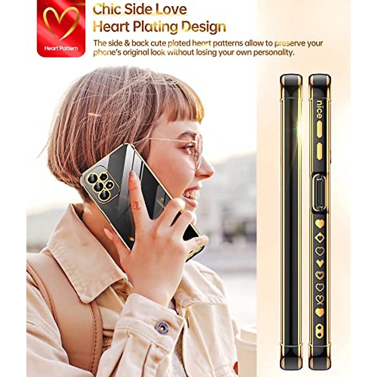 LeYi for Galaxy A23 5G Phone Case: with Screen Protector [2 Pcs]+ Full Camera Protection, Love Heart Plating Girly Women Cute Luxury Soft TPU Case for Samsung A23 5G, Black