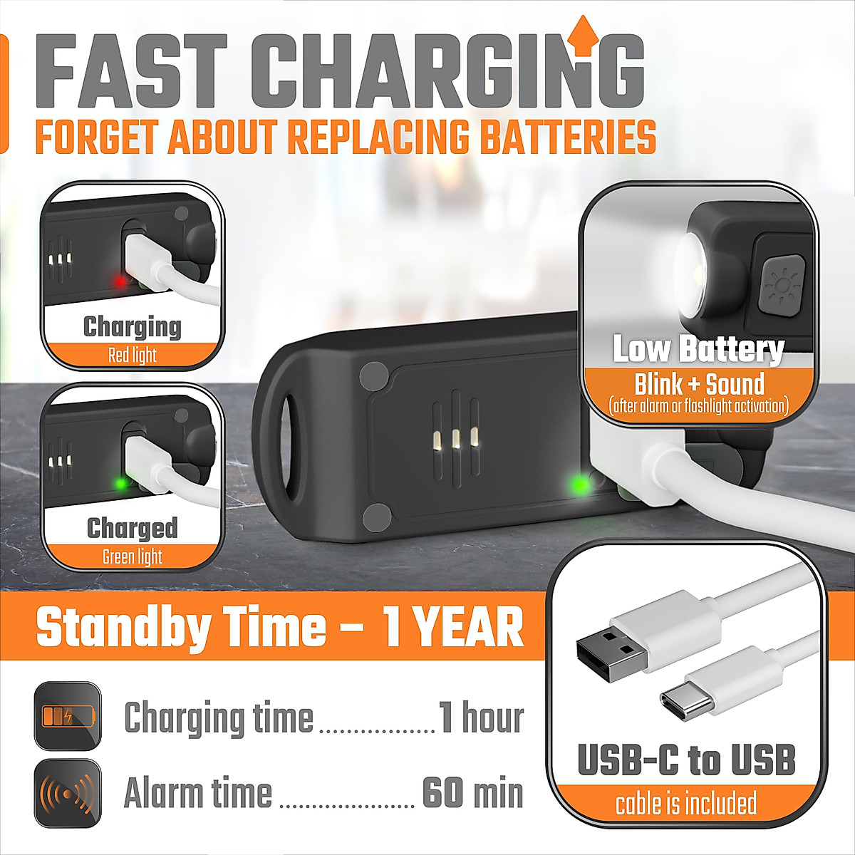 Rechargeable Keychain Alarm for Women Self Defense – 2 Pack 130 dB Loud Safesound Personal Siren Ring with LED Light – Waterproof SOS Emergency Safety Alert Device Key Chain by WETEN (Black&Black)