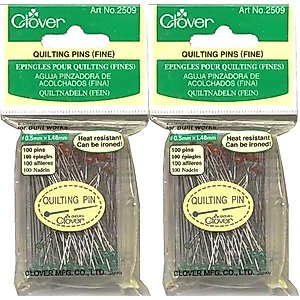 Two (2) Boxes Quantity 100 Clover Fine Quilting Pins ~ Article No. 2509 ~ 1-7/8" Long 0.5mm Glass Head