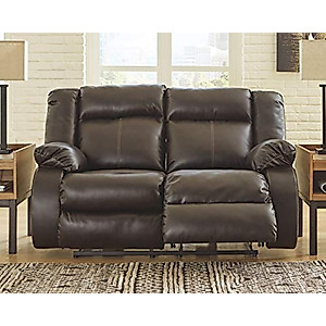 Signature Design by Ashley Denoron Faux Leather Power Reclining Loveseat with Adjustable Positions and USB Plug In, Gray