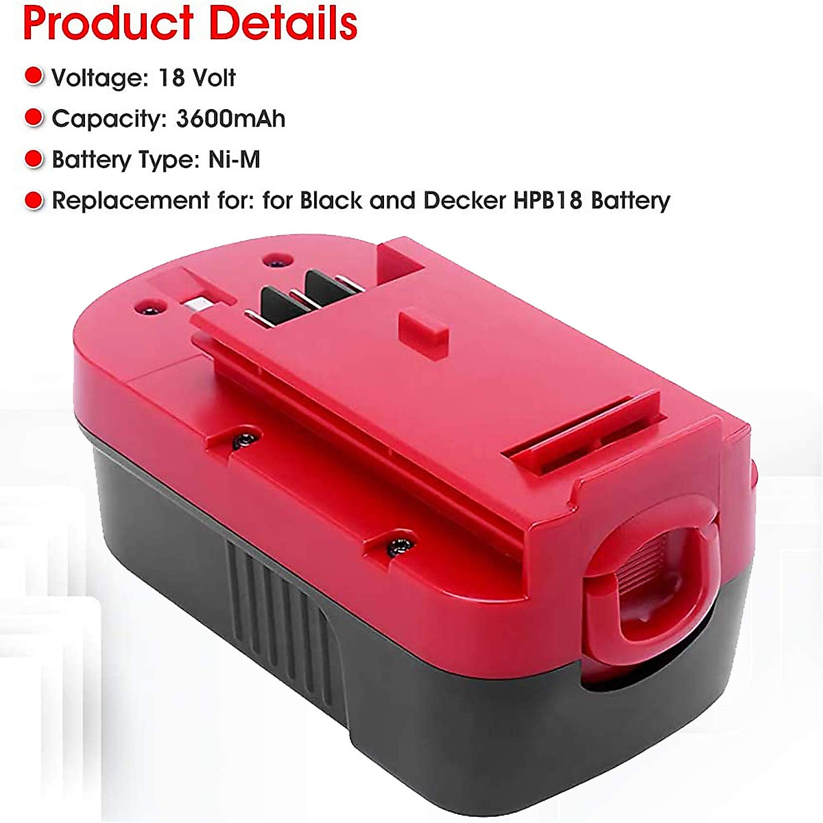 2-Pack [Upgraded to 3600mAh] HPB18 Replacement for Black and Decker 18V Battery Compatible with Black and Decker 18 Volt Battery Ni-Mh 244760-00 A1718 FS18FL FSB18 Firestorm Cordless Tools (Red)