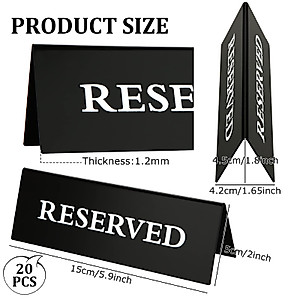 20 Pieces Reserved Table Sign for Wedding Table, Acrylic Double Side Reservation Signs for Tables, Black Reserved Seat Signs for Restaurants Wedding, Guest Reservation Sign for Table
