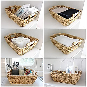 Wicker Storage Baskets for Shelves Water Hyacinth Woven Basket with Built-in Handles Large Closet Storage Bins for Organizing(2-Pack)