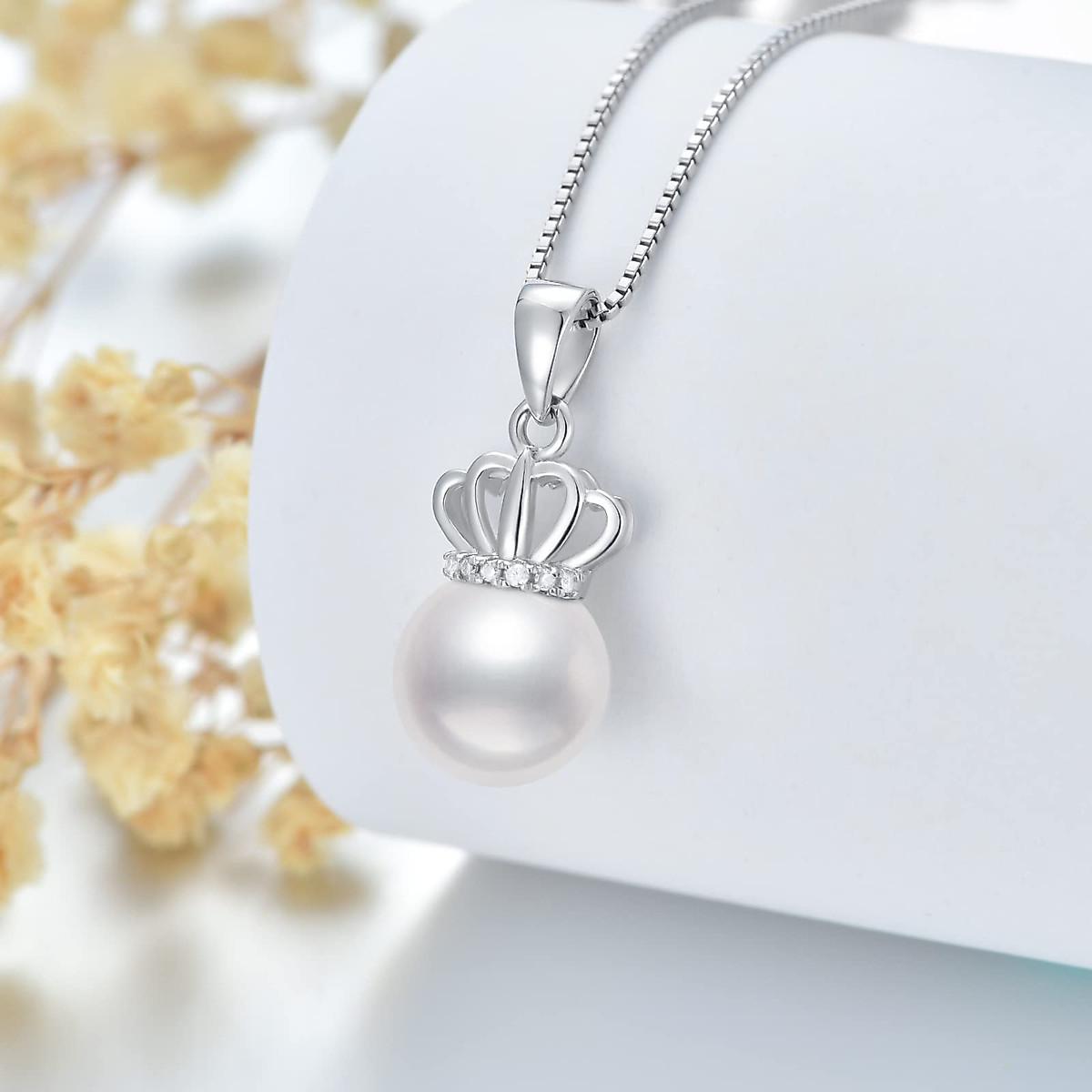 BETHZA Diamond Pearl Necklace for Women Sterling Silver Diamond Freshwater Pearl Pendant Fine Jewelry Gifts for Her Wife Wedding Anniversary Engagement