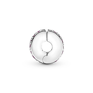 Pandora Jewelry Pink Pave Clip Emerald Charm in Sterling Silver, No Box