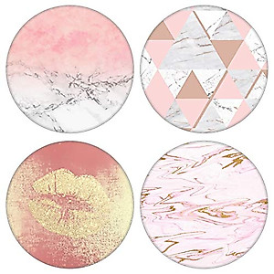 4 Pack Cell Phone Stand，Multi-Function Cellphone Foldable Finger Grip Holder for Smartphone and Tablets - Pink Ombre White Marble Rose Gold Kiss Lip