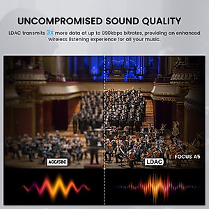 OneOdio Focus A5 Wireless Over-Ear Headphones, Hybrid Active Noise Cancelling, 75H Playtime, Hi-Res LDAC Wireless Audio, Bluetooth 5.4, Built-in Mic for Clear Calls, Low Latency Game Mode