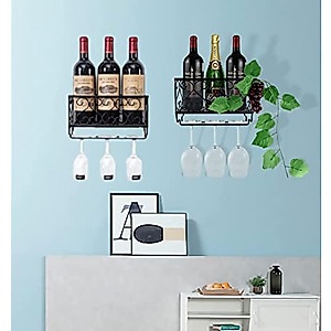 KNC Wall Mounted Wine Rack, Metal Bottle & Glass Holder with Hanging Stemware Glasses, Kitchen,Restaurant Living Room Décor,Storage Rack (Samll(25cm/9.84in))