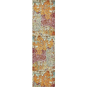 Unique Loom Chromatic Collection Modern Over-Dyed & Vibrant Abstract Area Rug for Any Home Décor, 2 ft 7 in x 10 ft, Multi/Beige