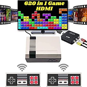 Retro Game Console, Mini Classic Game System with 2 Classic Wireless Controllers and Built-in 620 Games, RCA Output and HDMI HD Output Plug & Play Childhood Mini Classic Console, Birthday Gifts.